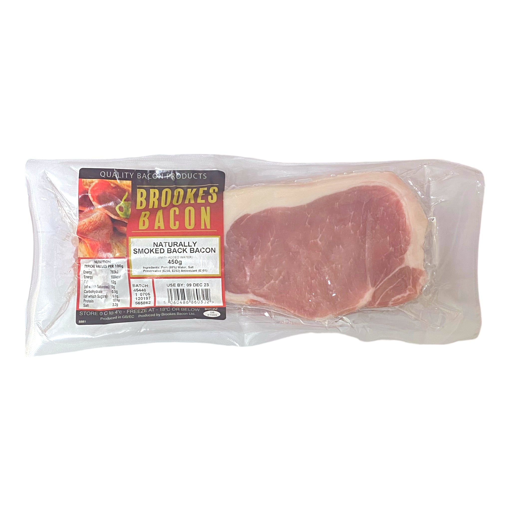 Brooke’s Naturally Smoked Back Bacon 450g